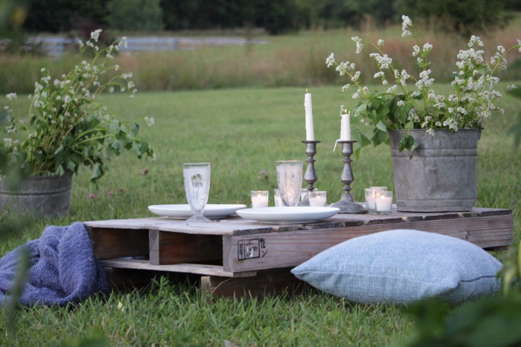 How to Create A Simple Boho Picnic Table From Pallets - Open Doors Open ...
