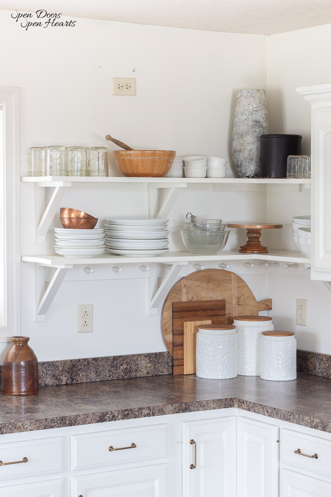 How to Decorate Kitchen Shelves Beautifully - Open Doors Open Hearts