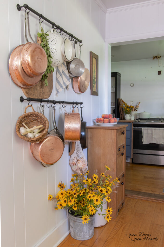 Simple & Functional Ways to Decorate a Hanging Pot Rack - Open Doors ...